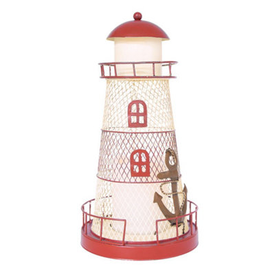 GardenKraft 11299 33cm Tall Red & White Metal Lighthouse with Solar ...