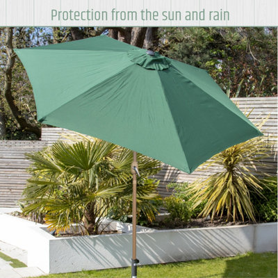 GardenKraft 2.7m Outdoor Wooden Effect Parasol - Dark Green