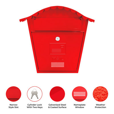 GardenKraft Classic Red Wall-Mounted Letterbox