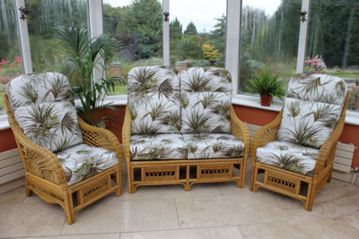 GardenMarketPlace Portofino Cane Conservatory Furniture 3 Piece Suite ...