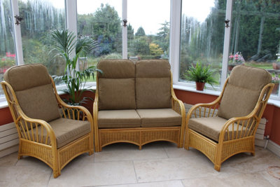 GardenMarketPlace Sorrento Cane Conservatory Furniture 3 Piece Suite ...