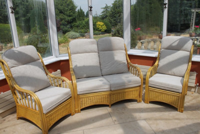 GardenMarketPlace Sorrento Cane Conservatory Furniture 3 Piece Suite ...