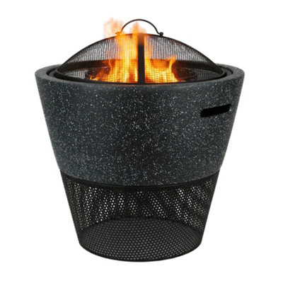 Gardenwize MGO Round Firepit & BBQ with Log Storage 2 In 1 Outdoor Fire ...
