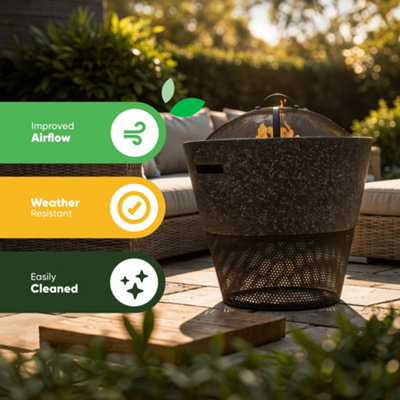Gardenwize MGO Round Firepit & BBQ with Log Storage 2 In 1 Outdoor Fire ...