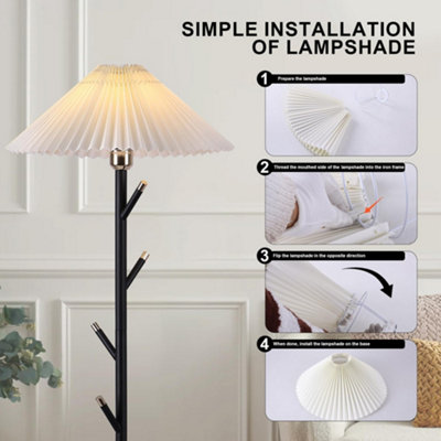 Garwarm 9W Black Gold Coat Rack Floor Lamp Pleated Shade