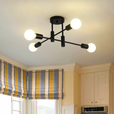 Garwarm Mid Century Sputnik 4 Lights Black Metal Pendant Light