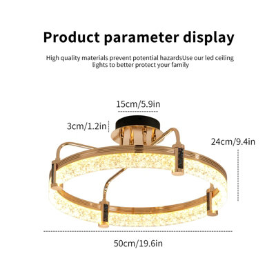 Garwarm Modern Gold Ceiling Light 50W Dimmable LED Chandelier with ...
