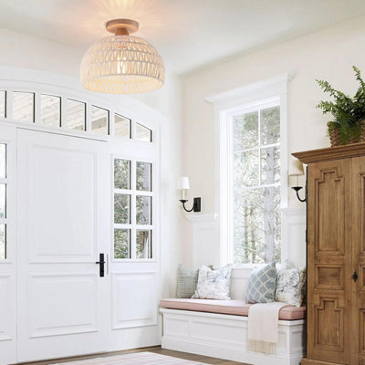 Garwarm Rattan Ceiling Light,Boho Semi Recessed Ceiling Light,Handmade ...