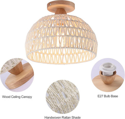 Garwarm Rattan Ceiling Light,Boho Semi Recessed Ceiling Light,Handmade ...