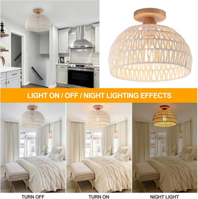 Garwarm Rattan Ceiling Light,Boho Semi Recessed Ceiling Light,Handmade ...