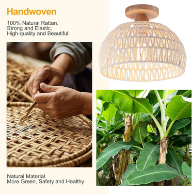 Garwarm Rattan Ceiling Light,Boho Semi Recessed Ceiling Light,Handmade ...