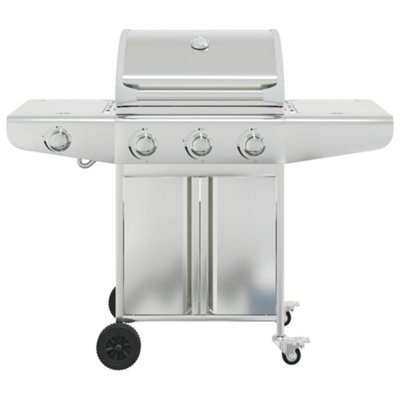 GAS BBQ GRILL WITH 4 BURNERS SILVER STAINLESS STEEL
