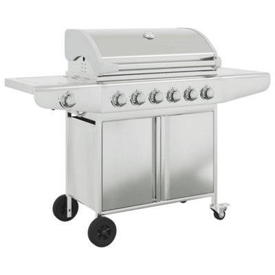 GAS BBQ GRILL WITH 7 BURNERS SILVER STAINLESS STEEL