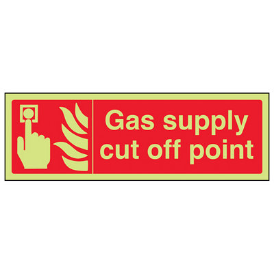 Gas Cut Off Point Fire Safety Sign - Glow in the Dark - 300x100mm (x3 ...