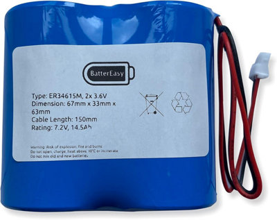 Gas Fire Lithium Ignition Battery 7.2V 2-ER34615M/W Remote Pack 2LSH20