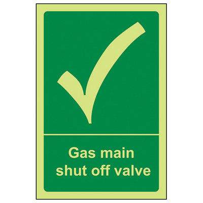 Gas Mains Shut Off Valve Safety Condition Sign - Glow in the Dark ...