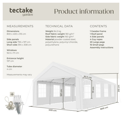 Gazebo Mammut - 8 x 4 m, removable side panels, weather & UV-resistant ...