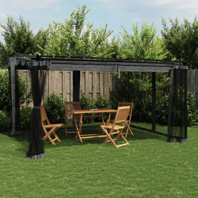 GAZEBO WITH MESH WALLS ANTHRACITE 4X3 M STEEL