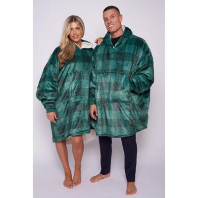 GC GAVENO CAVAILIA Fleece Oversized Check Hoodie Green , Snuggle Fluffy ...