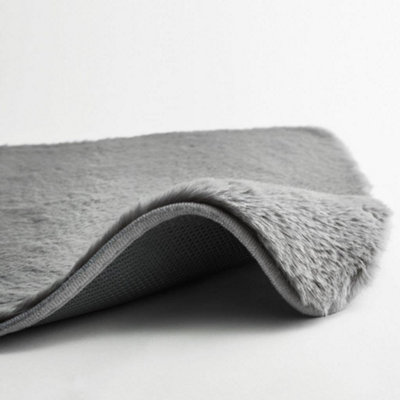 GC GAVENO CAVAILIA Fluffy Bliss 2 Piece Bath Mat Set Grey Fluffy Shaggy ...