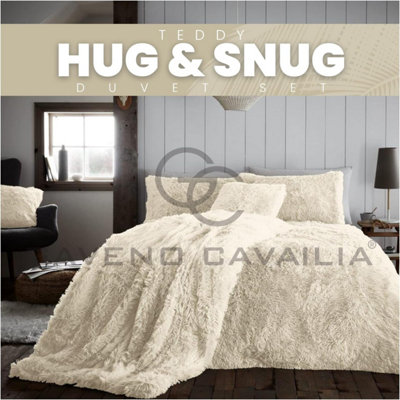 GC GAVENO CAVAILIA Hug & Snug Teddy Fleece Double Cream Duvet Cover With Matching Pillowcase ...