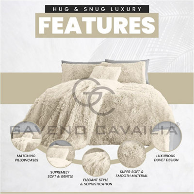 GC GAVENO CAVAILIA Hug & Snug Teddy Fleece Double Cream Duvet Cover With Matching Pillowcase ...