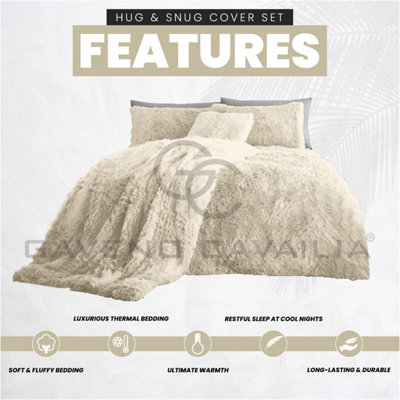 GC GAVENO CAVAILIA Hug & Snug Teddy Fleece Double Cream Duvet Cover With Matching Pillowcase ...