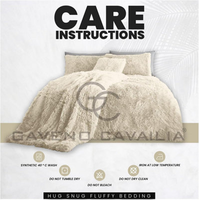 GC GAVENO CAVAILIA Hug & Snug Teddy Fleece Double Cream Duvet Cover With Matching Pillowcase ...