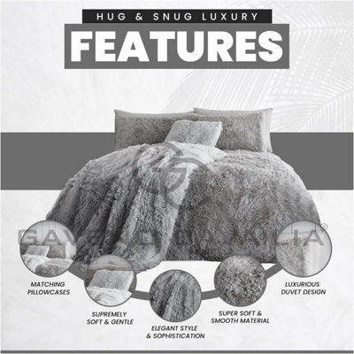 GC GAVENO CAVAILIA Hug & Snug Teddy Fleece Double Grey Duvet Cover With Matching Pillowcase Warm ...
