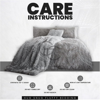 GC GAVENO CAVAILIA Hug & Snug Teddy Fleece Double Grey Duvet Cover With Matching Pillowcase Warm ...