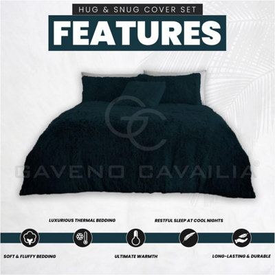 GC GAVENO CAVAILIA Hug & Snug Teddy Fleece Double Teal Duvet Cover With Matching Pillowcase Warm ...