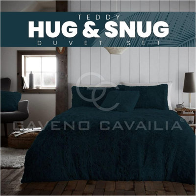 GC GAVENO CAVAILIA Hug & Snug Teddy Fleece Double Teal Duvet Cover With Matching Pillowcase Warm ...