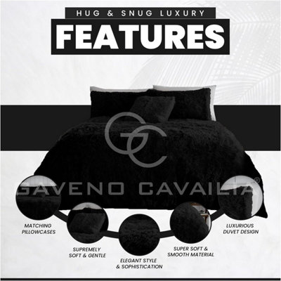 GC GAVENO CAVAILIA Hug & Snug Teddy Fleece King Black Duvet Cover With Matching Pillowcase Warm ...