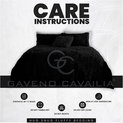 GC GAVENO CAVAILIA Hug & Snug Teddy Fleece King Black Duvet Cover With Matching Pillowcase Warm ...