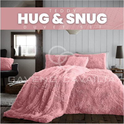 GC GAVENO CAVAILIA Hug & Snug Teddy Fleece King Pink Duvet Cover With Matching Pillowcase Warm ...