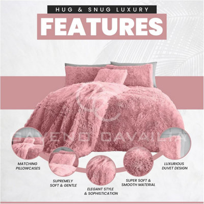 GC GAVENO CAVAILIA Hug & Snug Teddy Fleece King Pink Duvet Cover With Matching Pillowcase Warm ...