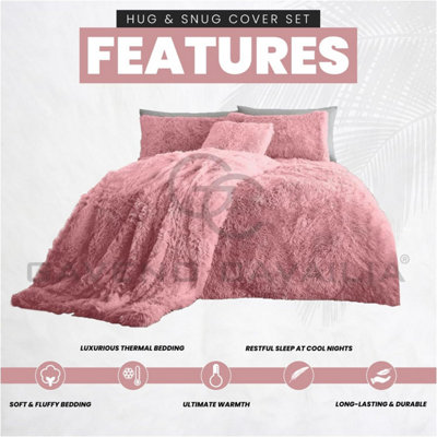 GC GAVENO CAVAILIA Hug & Snug Teddy Fleece King Pink Duvet Cover With Matching Pillowcase Warm ...