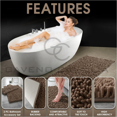 GC GAVENO CAVAILIA Infinity Loop Extra Large 2 Piece Bath Mat Set Latte ...