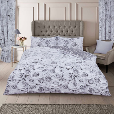 GC GAVENO CAVAILIA Madison roses duvet cover bedding set grey double ...