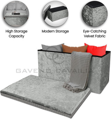 GC GAVENO CAVAILIA Ottoman Storage Bench Box Silver Footstool Storage ...