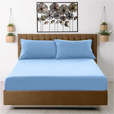 GC GAVENO CAVAILIA Percale Deep Fitted Sheet Double Blue Extra Deep ...