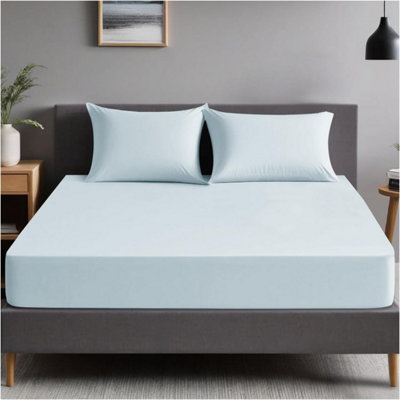 GC GAVENO CAVAILIA Plain Dyed Fitted Bedsheet Double Sky Blue Super ...