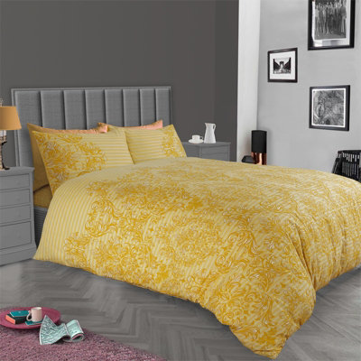 GC GAVENO CAVAILIA Royal damask duvet cover bedding set ochre king 3PC ...