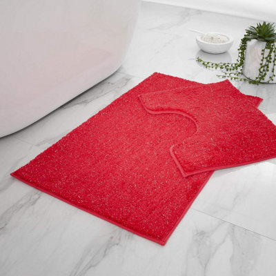GC GAVENO CAVAILIA Shimmer Soft 2 Piece Bath Mat Set Deep Red Super ...