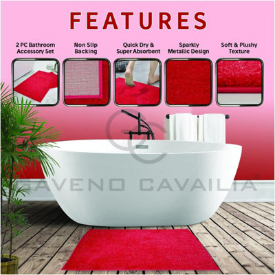 GC GAVENO CAVAILIA Shimmer Soft 2 Piece Bath Mat Set Deep Red Super ...