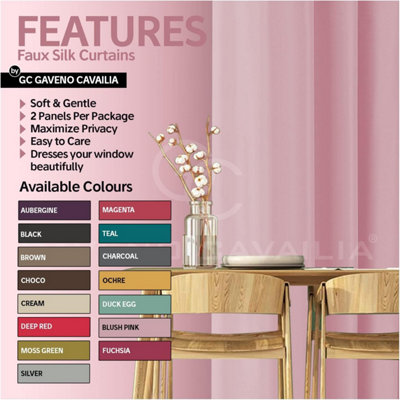 GC GAVENO CAVAILIA Silk Sheen Eyelet Curtain 66x90 Blush Pink 100% ...