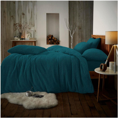 GC GAVENO CAVAILIA Teddy Bear Fleece King Green Duvet Set With Matching Pillowcase Fluffy Warm ...