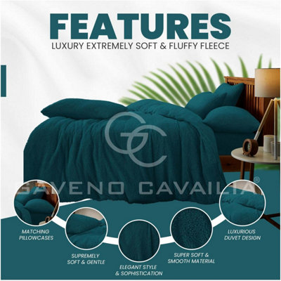 GC GAVENO CAVAILIA Teddy Bear Fleece King Green Duvet Set With Matching Pillowcase Fluffy Warm ...