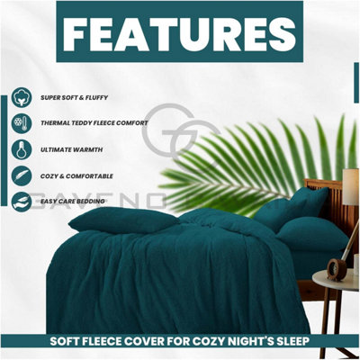 GC GAVENO CAVAILIA Teddy Bear Fleece King Green Duvet Set With Matching Pillowcase Fluffy Warm ...