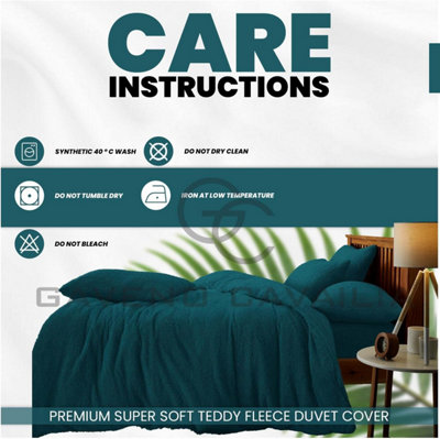 GC GAVENO CAVAILIA Teddy Bear Fleece King Green Duvet Set With Matching Pillowcase Fluffy Warm ...